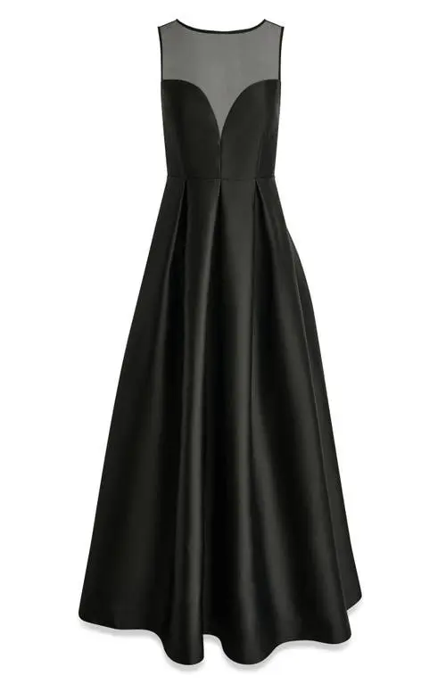 Donna Karan New York Mesh Yoke Fit & Flare Mikado Gown