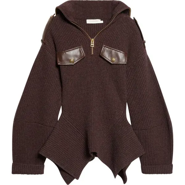 Zimmermann Valiant Utility Sweater With Faux-leather Accents - Chocolate