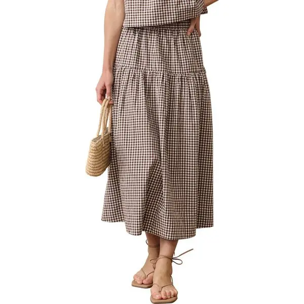 Marine Layer Gingham Pima Cotton Poplin Tiered Skirt