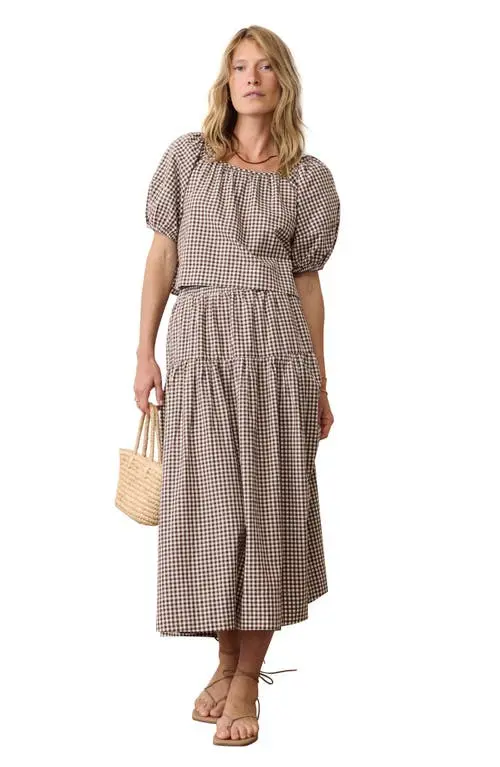 Marine Layer Gingham Pima Cotton Poplin Tiered Skirt