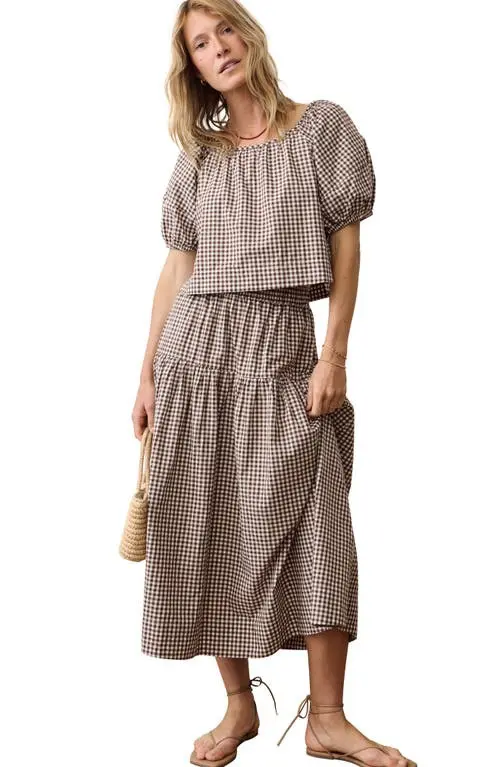 Marine Layer Gingham Pima Cotton Poplin Tiered Skirt