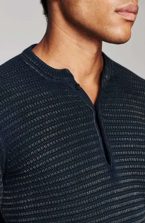 Billy Reid Garment Dyed Links Henley Sweater - Carbon Blue