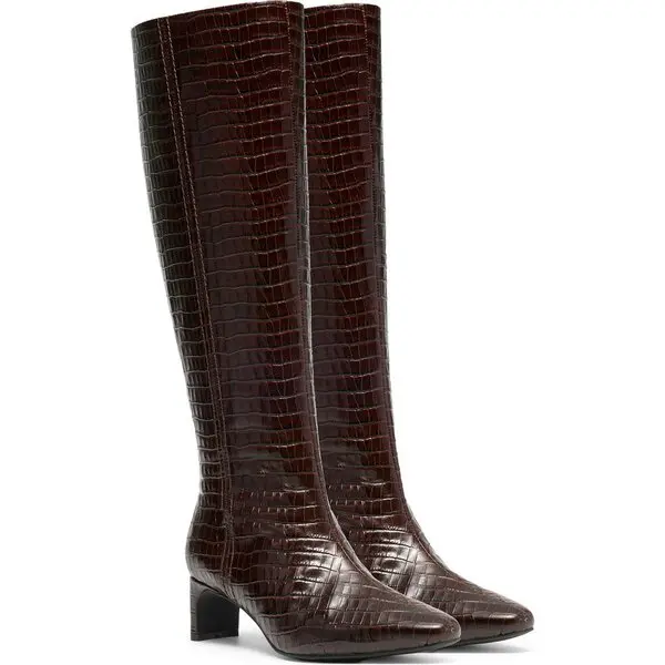 Clarks Edina Tall Leather Boot - Brown Leather
