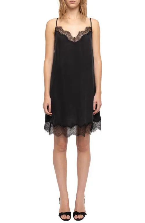 Zadig&Voltaire Respas Lace Trim Silk Slipdress - Black