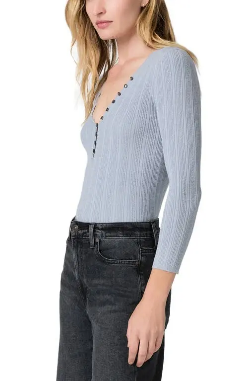 Paige Ginnette Ribbed V-neck Long Sleeve Top - Stardust Blue