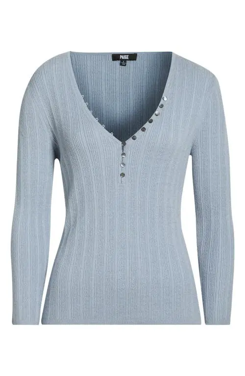 Paige Ginnette Ribbed V-neck Long Sleeve Top - Stardust Blue