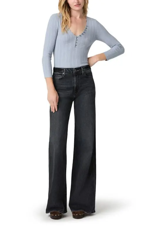 Paige Ginnette Ribbed V-neck Long Sleeve Top - Stardust Blue