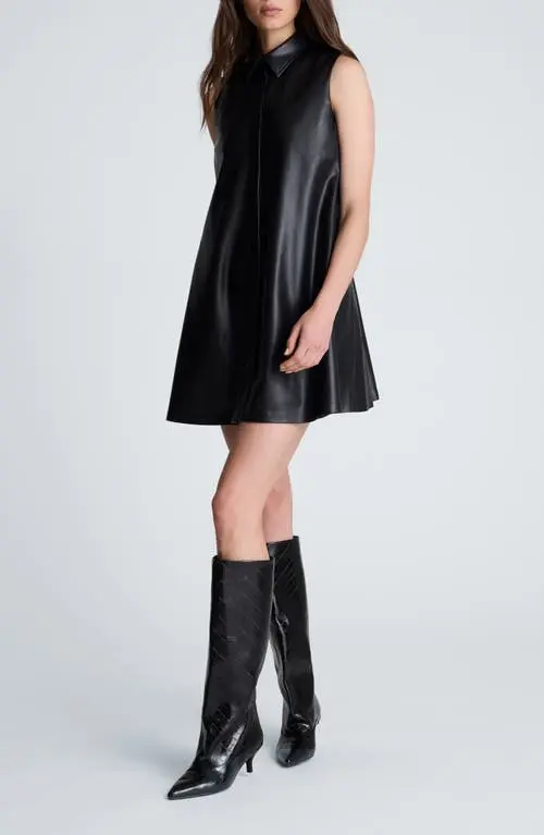 KENNETH COLE Faux Leather Sleeveless Shirt Dress - Black