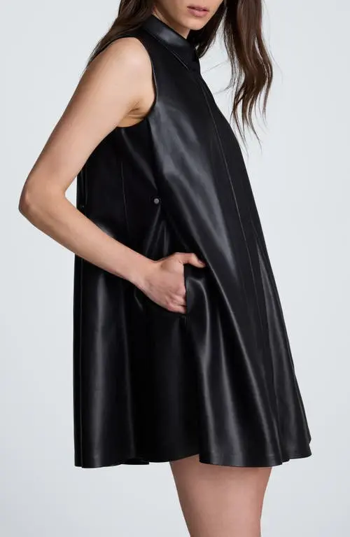 KENNETH COLE Faux Leather Sleeveless Shirt Dress
