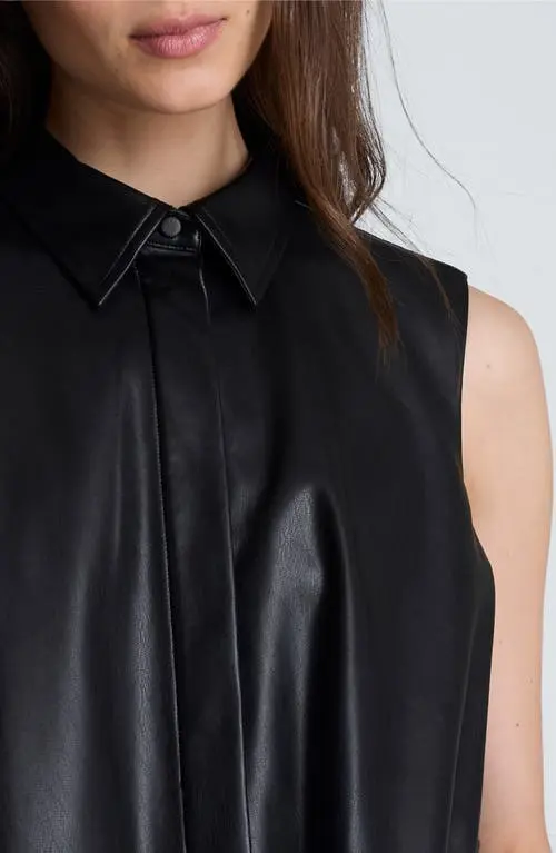 KENNETH COLE Faux Leather Sleeveless Shirt Dress