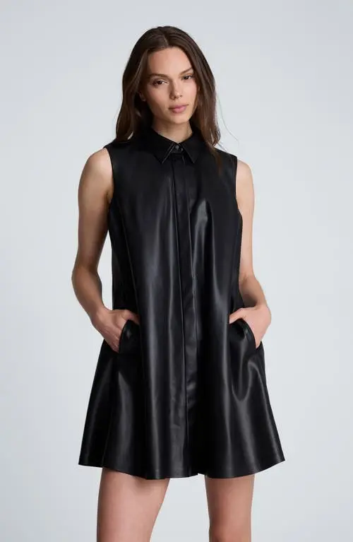 KENNETH COLE Faux Leather Sleeveless Shirt Dress