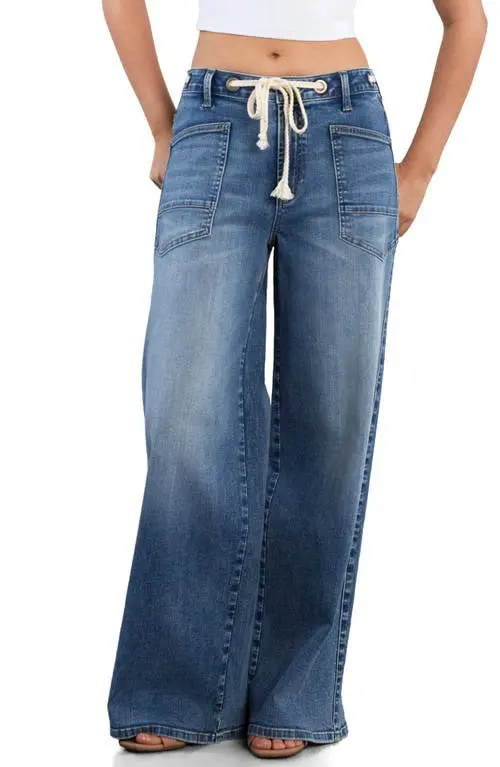 HINT OF BLU Stellar Tie Straight Leg Jeans - Stellar Blue