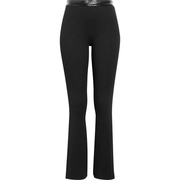 COURREGES Ribbed Flare Pants With Vinyl Trim - Black