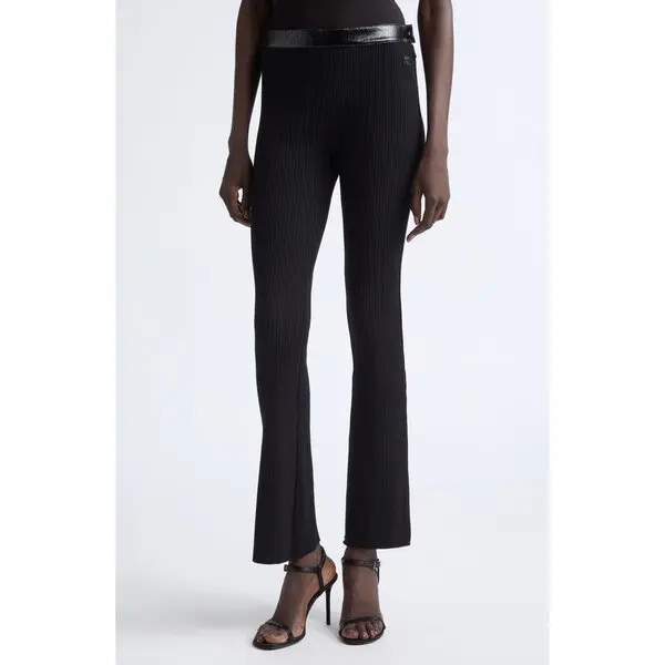COURREGES Ribbed Flare Pants With Vinyl Trim - Black