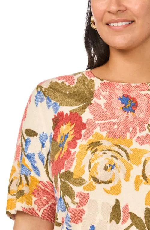 Vince Camuto Floral Print Short Sleeve Crewneck Sweater