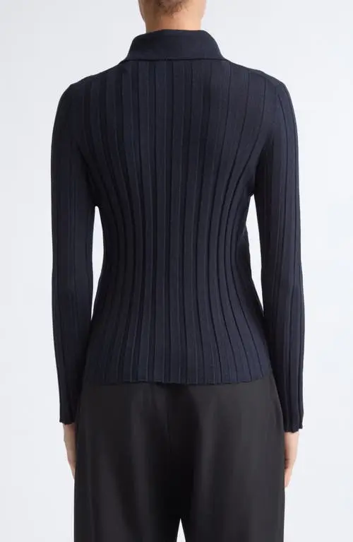 NACKIYE Sugarman Long Sleeve Virgin Wool Rib Polo - Navy