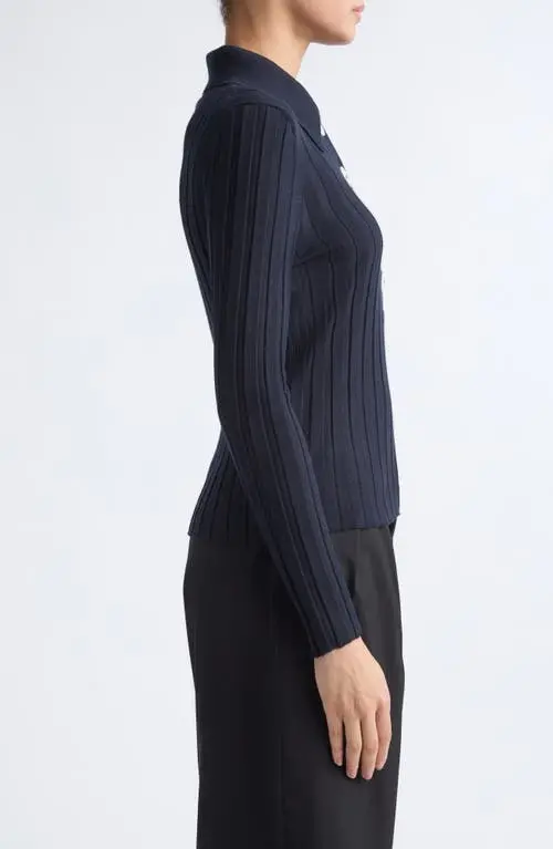 NACKIYE Sugarman Long Sleeve Virgin Wool Rib Polo - Navy