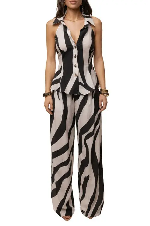 JLUXLABEL Zebra Tailored Halter Top