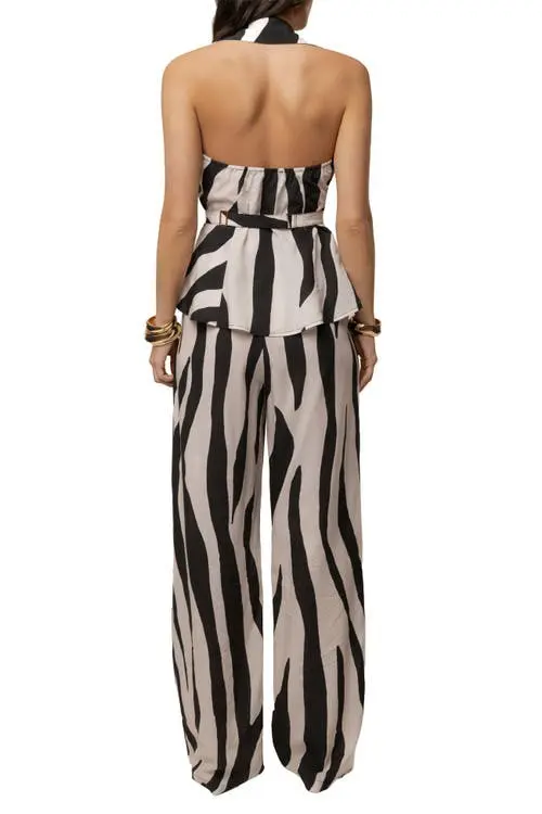 JLUXLABEL Zebra Tailored Halter Top