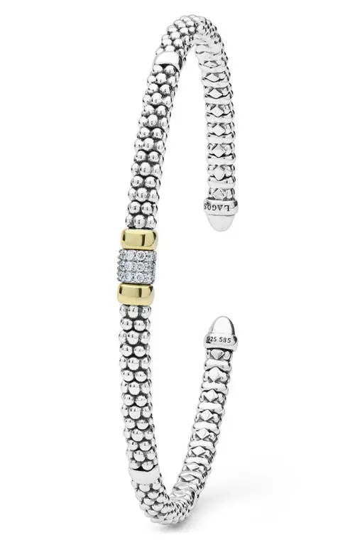 Lagos 14k Gold And Diamond Sterling Silver Caviar Open Cuff