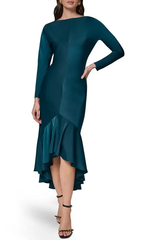 Donna Karan New York Long Sleeve Ruffle Hem High-low Dress