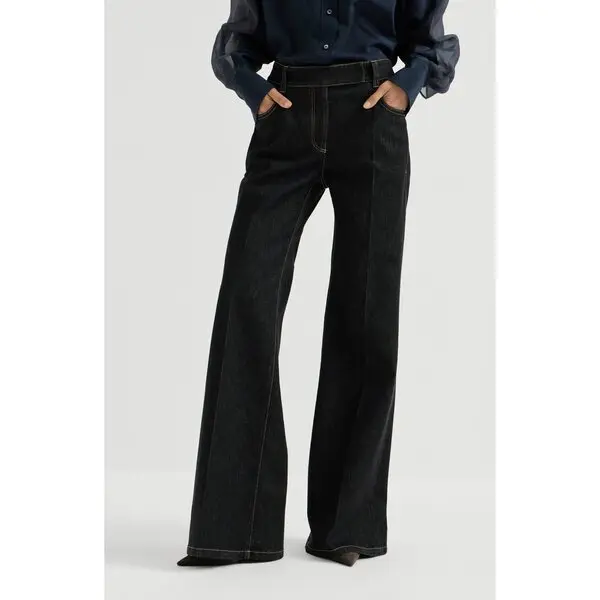 Brunello Cucinelli Monili Embellished No-fade Denim Flared Trousers