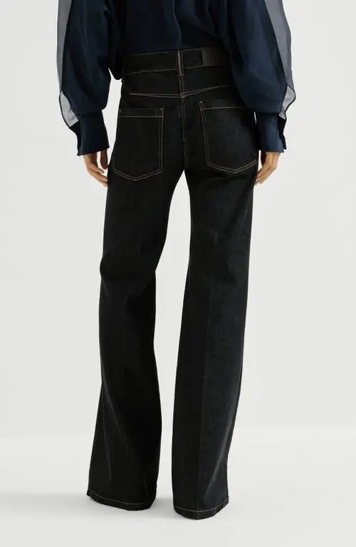 Brunello Cucinelli Monili Embellished No-fade Denim Flared Trousers