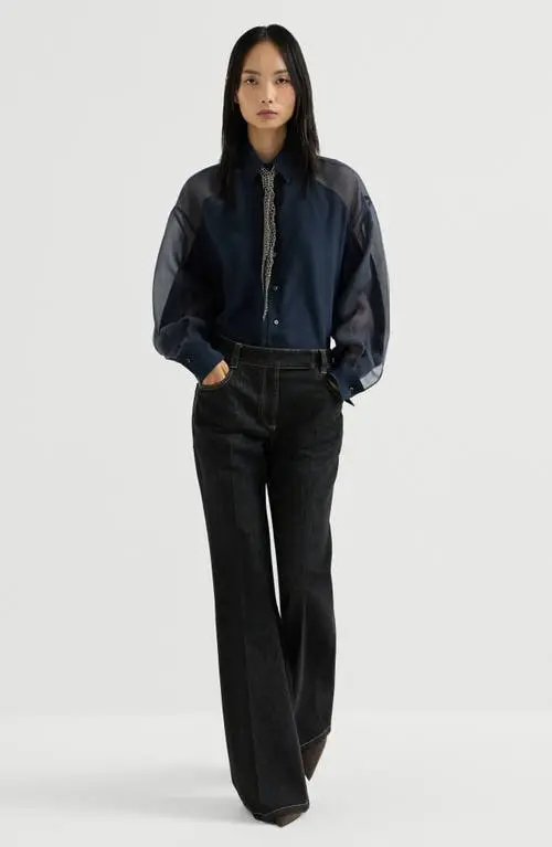 Brunello Cucinelli Monili Embellished No-fade Denim Flared Trousers