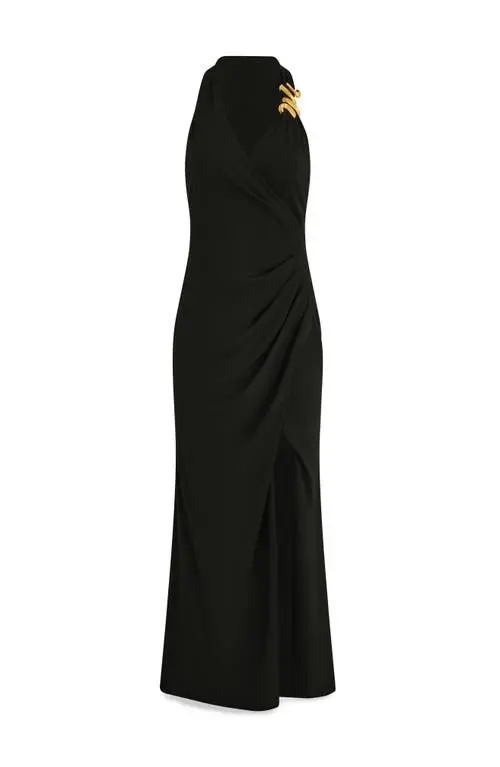 Donna Karan New York Sleeveless Jersey Gown With Hardware Detail And Slit