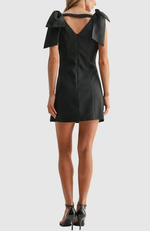 ALL IN FAVOR Embellished Bow Shoulder Mini Dress