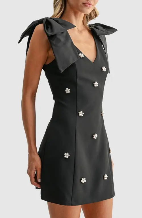 ALL IN FAVOR Embellished Bow Shoulder Mini Dress