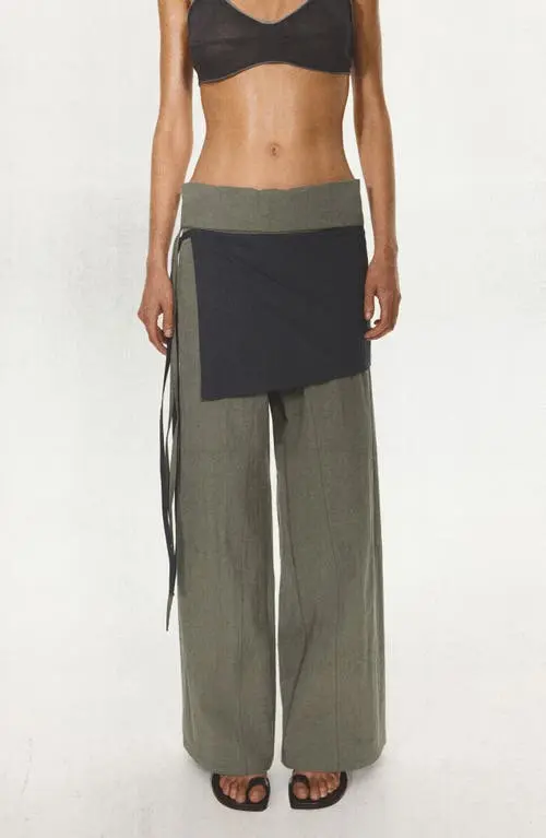 Mango Tied Overlay Wide Leg Pants