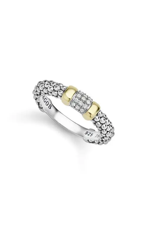 Lagos Signature Caviar 14k Gold Diamond Band Ring
