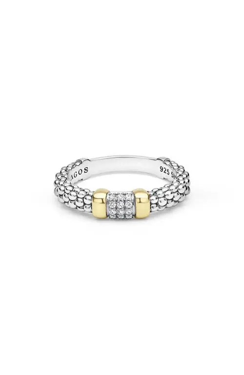 Lagos Signature Caviar 14k Gold Diamond Band Ring