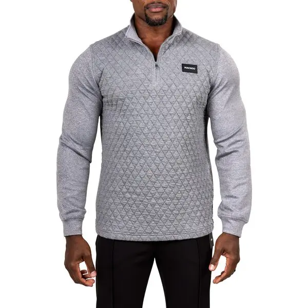 MACEOO Diamond Quilted Quarter Zip Pullover - Grey