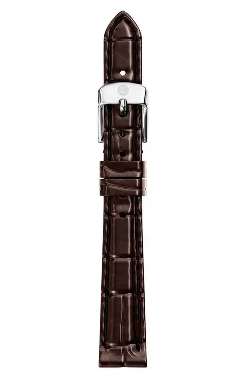 Michele Chocolate Brown Croco-calf Embossed Leather Strap 12-18mm - Dark Brown