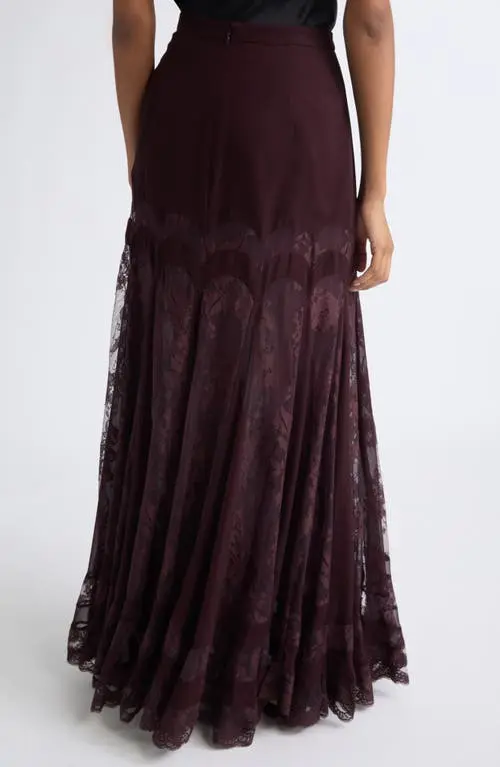 Zimmermann Valiant Panelled Silk & Lace Maxi Skirt - Chocolate
