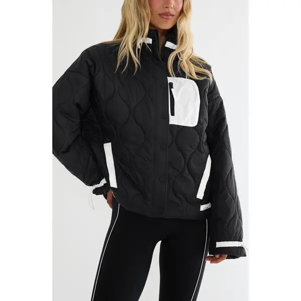 Beach Riot Quilted Jacket With Stand Collar And Zip Pockets