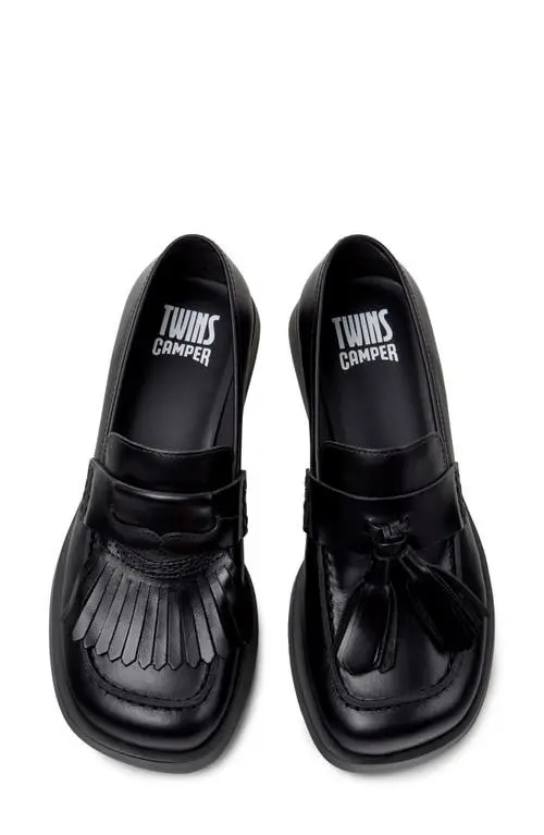 Camper Donna Twins Mismatch Loafers With Fringe And Tassels - Black