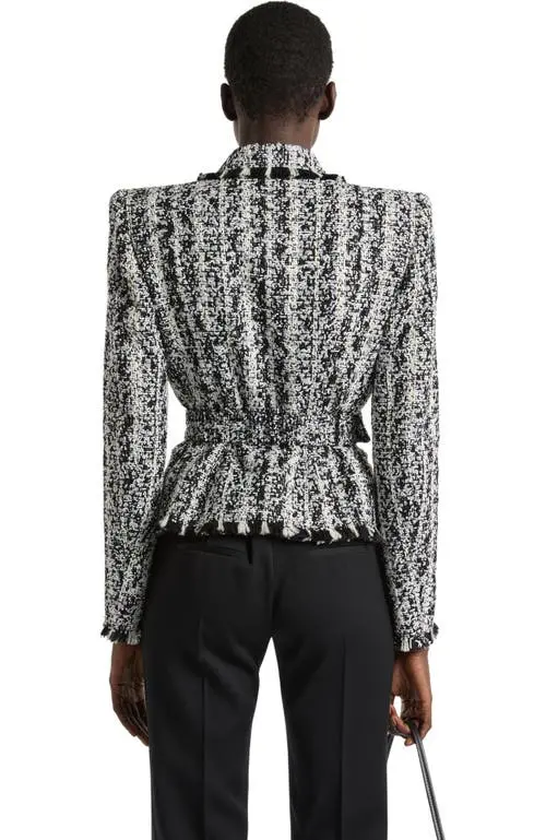 Balmain Two-tone Tweed Belted Jacket