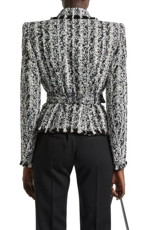 Balmain Two-tone Tweed Belted Jacket