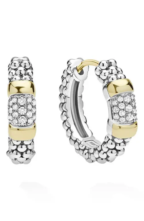Lagos Signature Caviar 14k Gold Diamond Huggie Hoop Earrings - Two-tone
