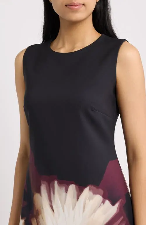 Anne Klein Laguna Placed Floral Scuba Crepe Midi Dress