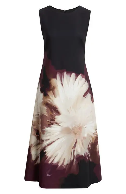 Anne Klein Laguna Placed Floral Scuba Crepe Midi Dress