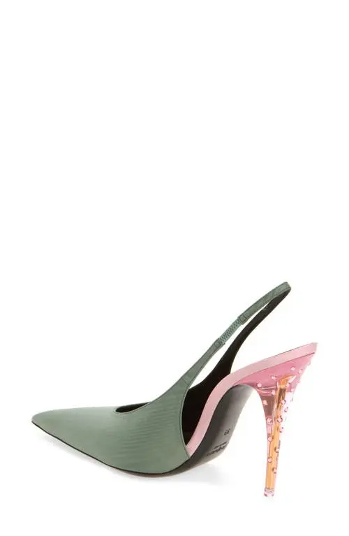 Saint Laurent Allure Strass Clear Heel Pointed Toe Slingback Pump - Flannel