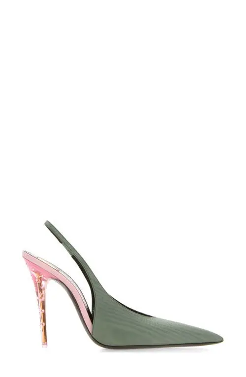Saint Laurent Allure Strass Clear Heel Pointed Toe Slingback Pump - Flannel