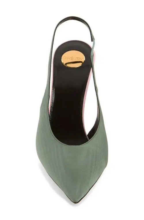 Saint Laurent Allure Strass Clear Heel Pointed Toe Slingback Pump - Flannel