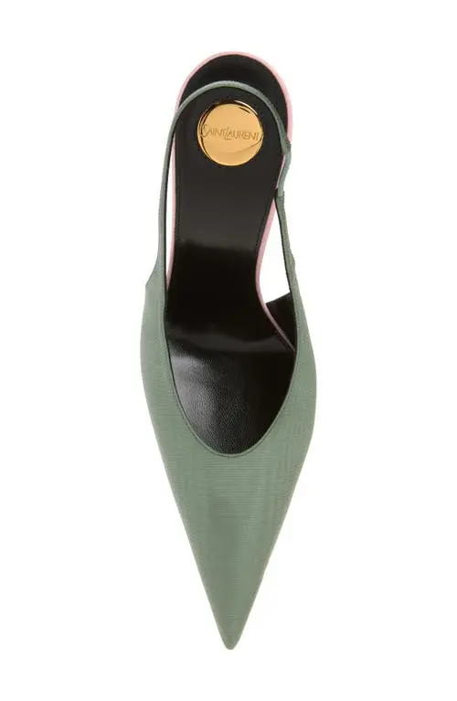Saint Laurent Allure Strass Clear Heel Pointed Toe Slingback Pump - Flannel