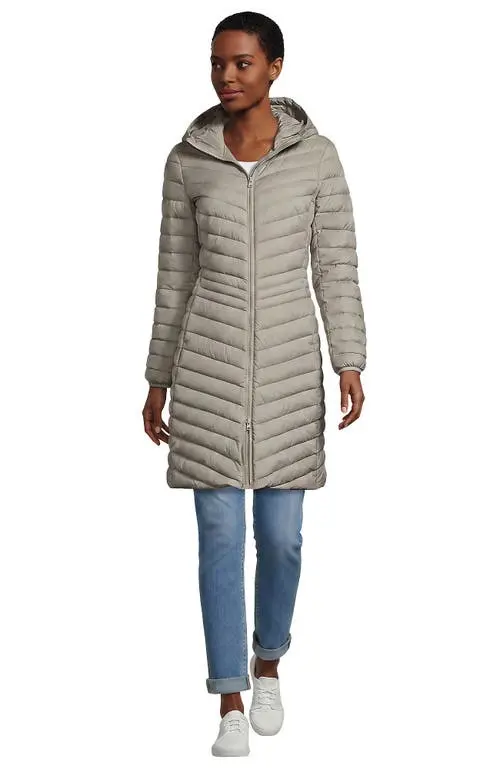 LANDS' END Ultralight Packable Down Coat - Soft Mushroom