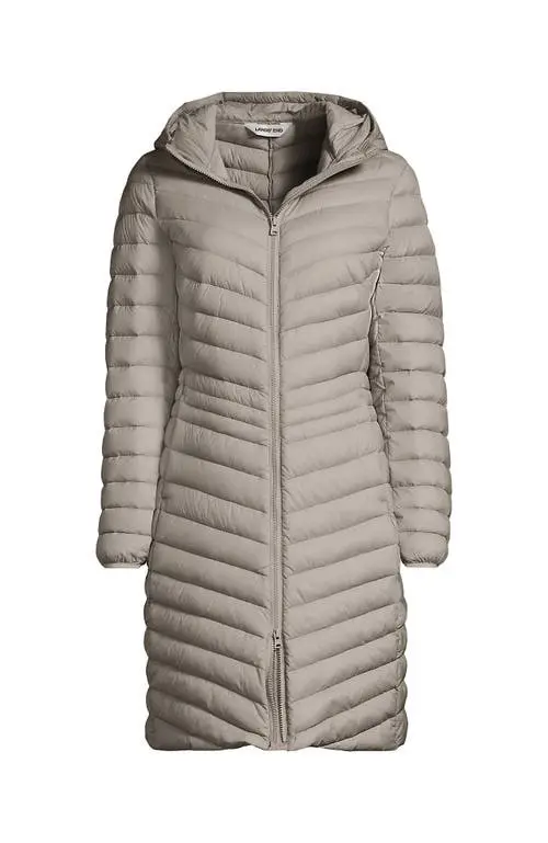 LANDS' END Ultralight Packable Down Coat - Soft Mushroom